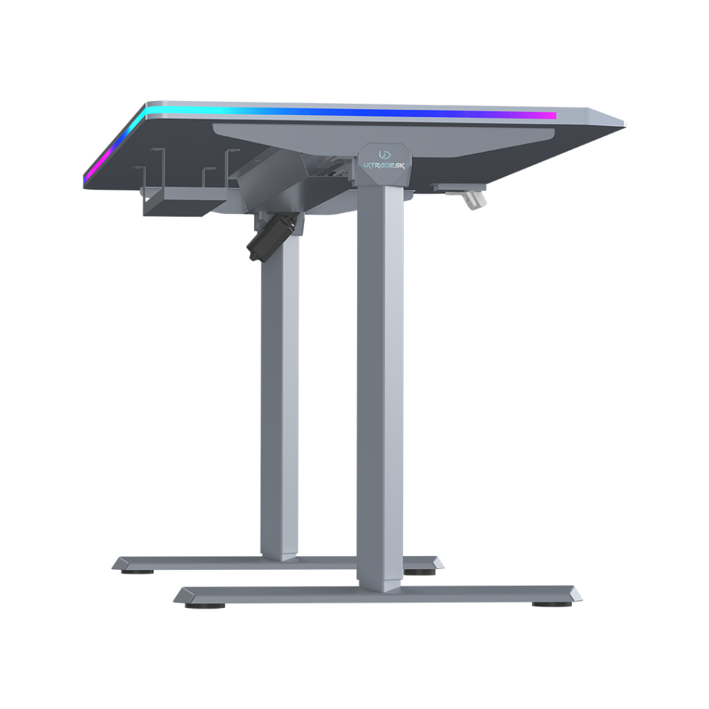 Ultradesk QUEST GREY - Szare biurko komputerowe z regulacją i LED